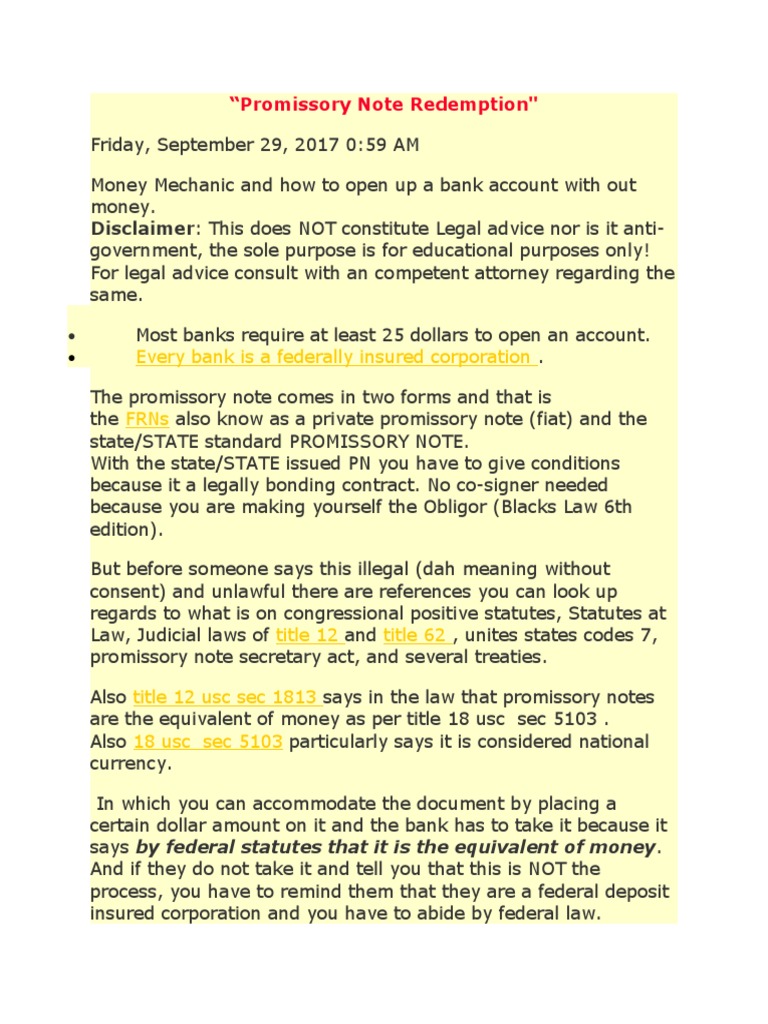 Promissory Note Redemption | PDF | Promissory Note | Banks