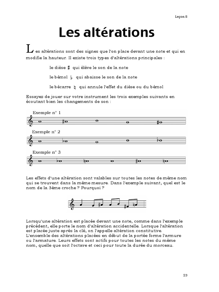 Lecon 08 Les Alterations PDF | PDF | Clef (musique) | Hauteur (musique)