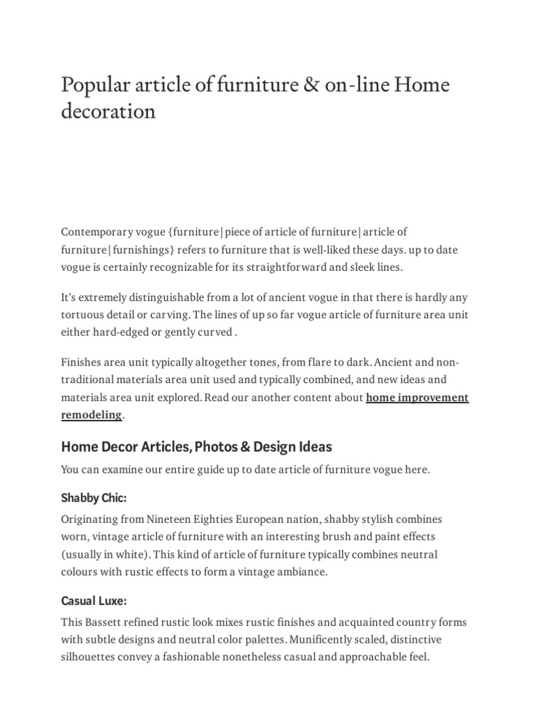 Popular Article of Furniture & On-Line Home Decoration | PDF