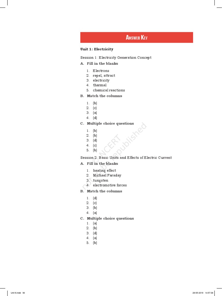 Unit 1: Electricity: A. Fill in The Blanks | PDF | Alternating Current ...