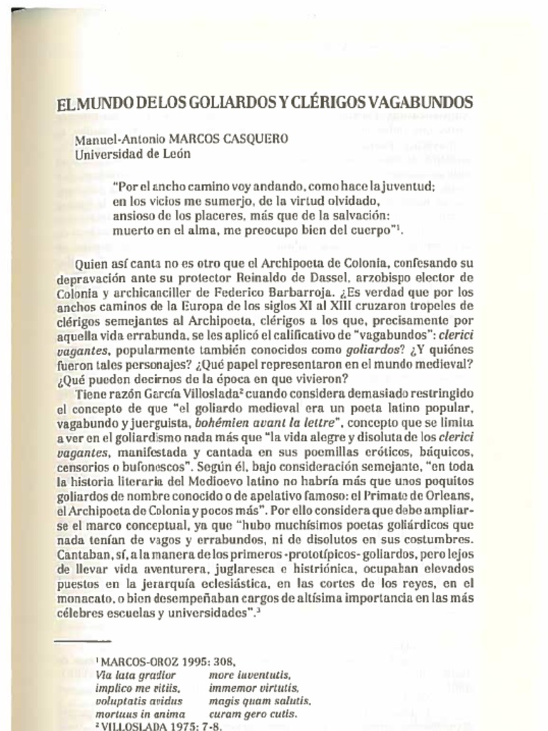 El Mundo de Los Goliardos y Clérigos Vagabundos (Dialnet) (23P) PDF | PDF