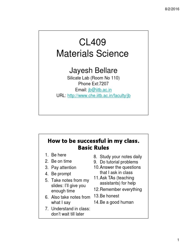 CL409 Materials Science: Jayesh Bellare | PDF | Dislocation | Crystal Structure