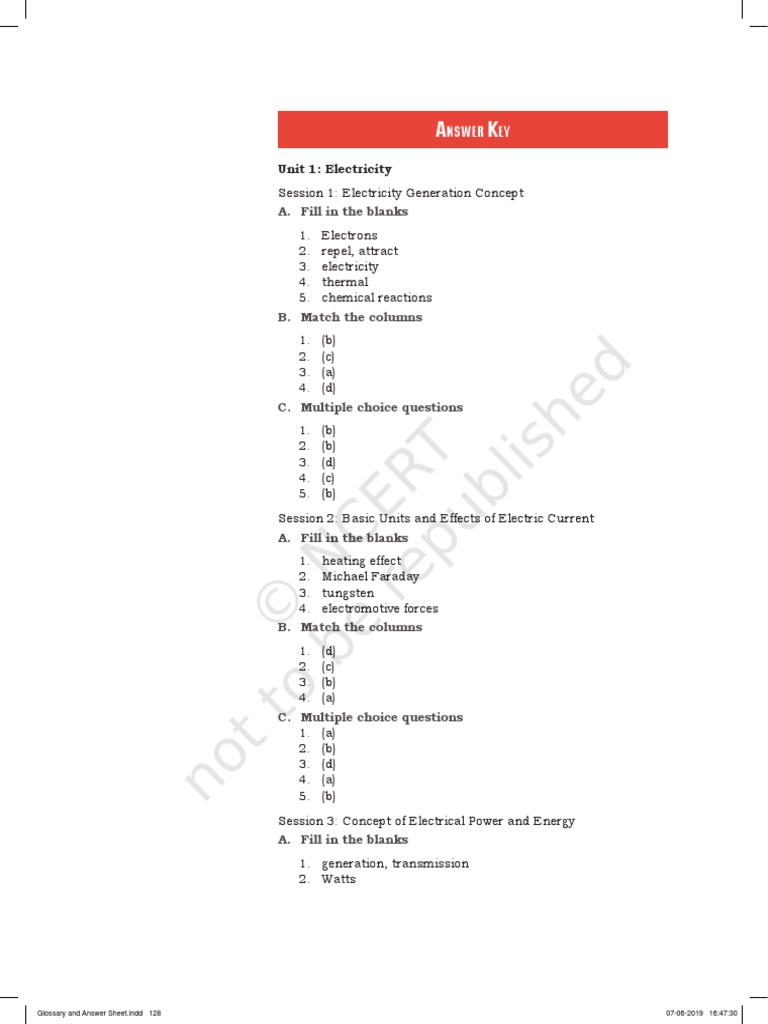 Unit 1: Electricity: A. Fill in The Blanks | PDF | Voltage | Electrical ...