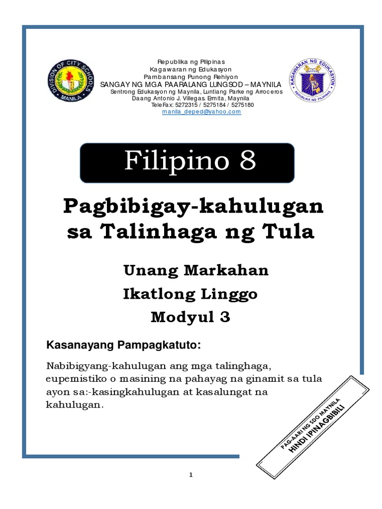 FILIPINO-8 Q1 Mod3 | PDF