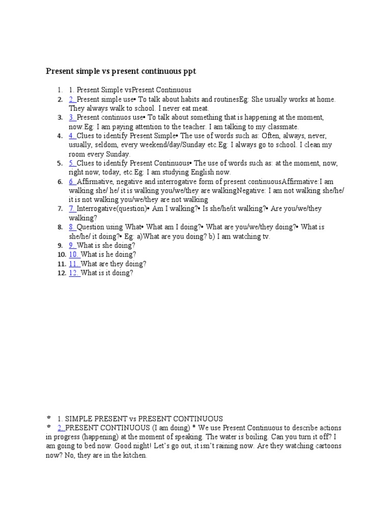 Present Simple Vs Present Continuous | PDF | Morphology | Linguistic ...