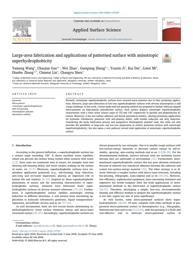 Applied Surface Science: Sciencedirect | PDF | Wetting | Hydrophobe