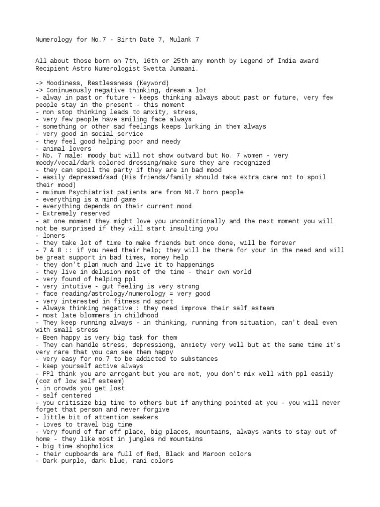 Number 7 - Numerology | PDF | Mood (Psychology) | Mental Health