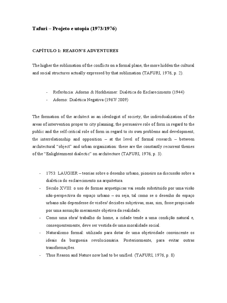 TAFURI-Projeto e Utopia | PDF | Ideologies | Reason