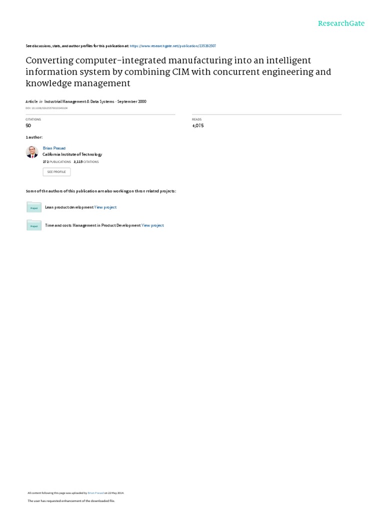 Converting Computer-Integrated Manufacturing Into An Intelligent Information System by Combining ...