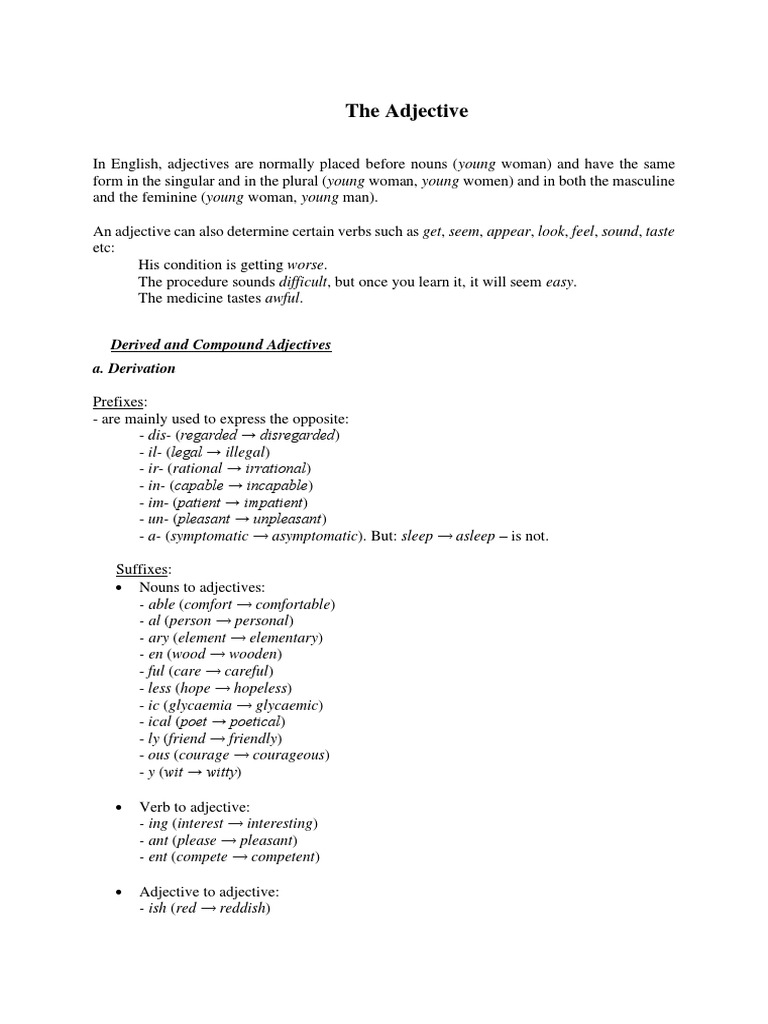 CURS - The Adjective PDF | PDF | Adjective | Noun