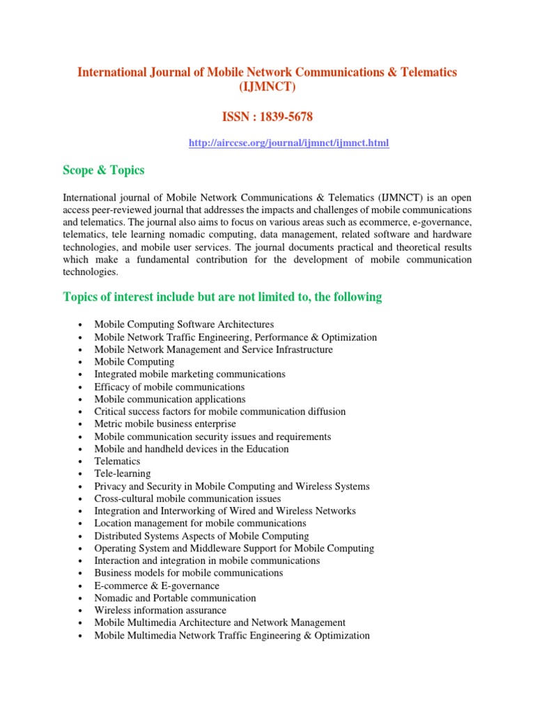 IJMNCT CFP - Oct 10 | PDF | Mobile Computing | Mobile Phones