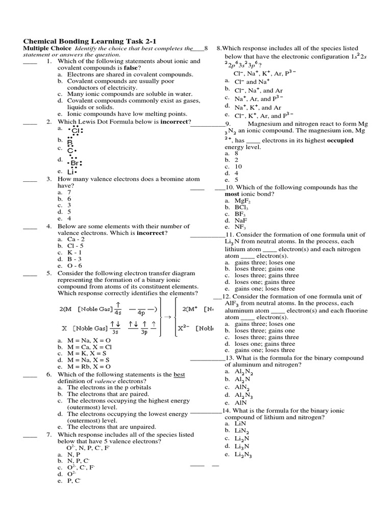 Chemical Bonding Multiple Choice Quiz | PDF | Covalent Bond | Chemical Bond