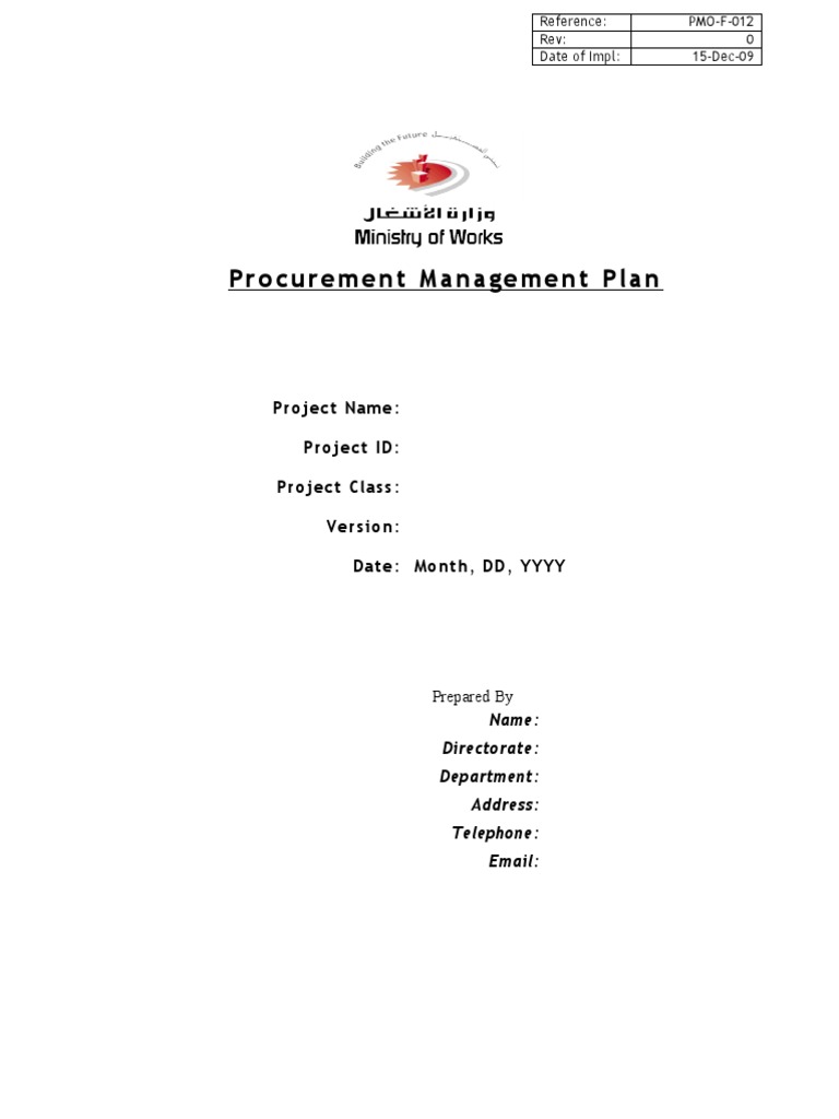 MOW Procurement Management Plan - Template | PDF | Procurement | Business
