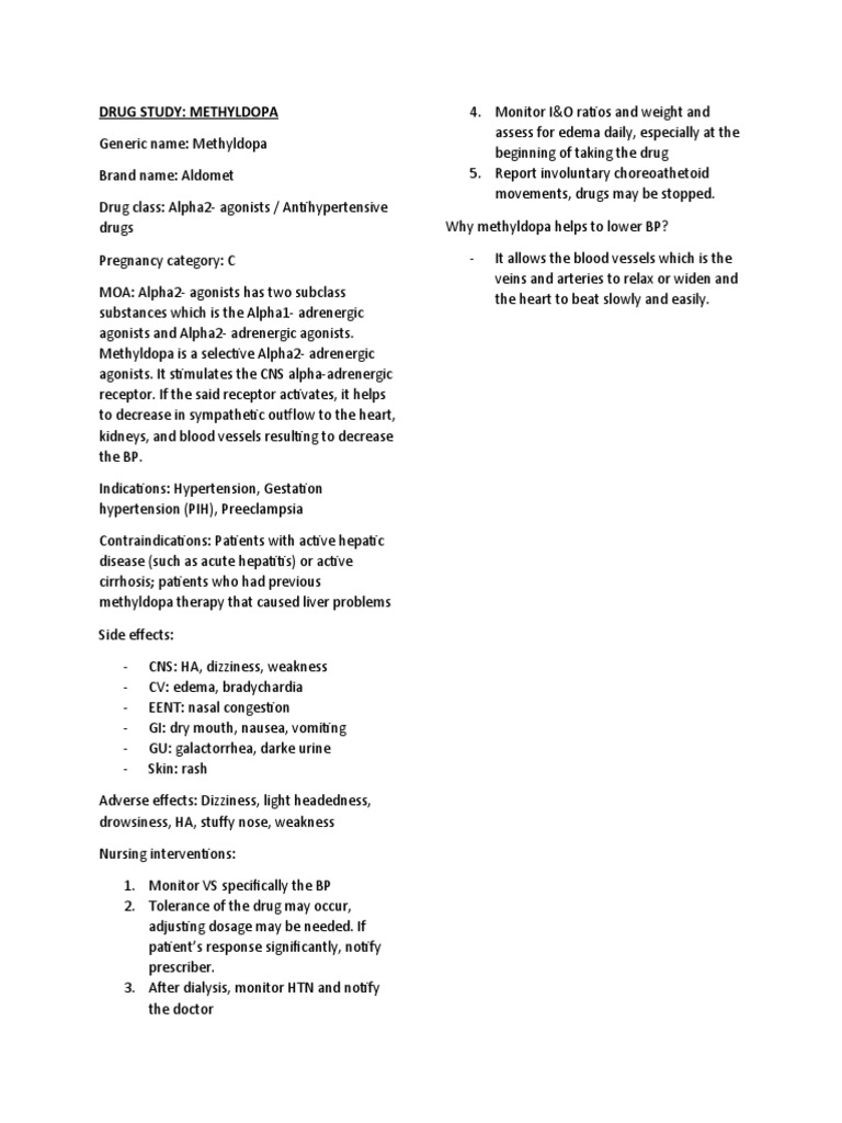 Drug Study: Methyldopa | PDF