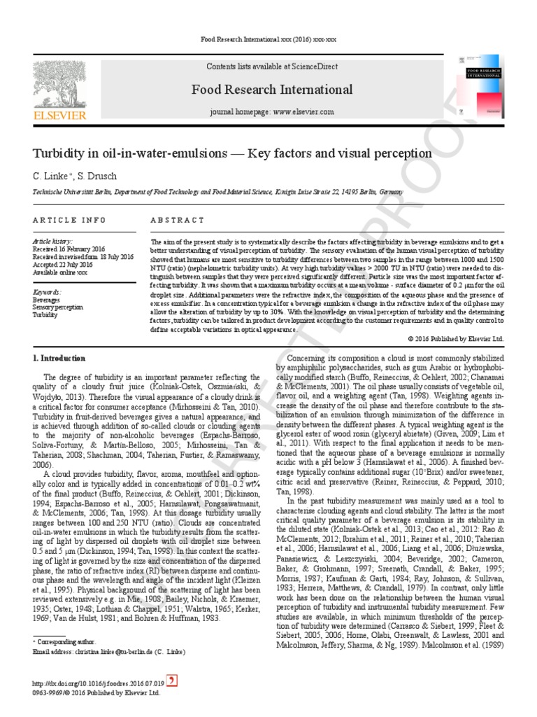 Turbidity in Oil in Water Emulsions | PDF | Emulsion | Applied And ...