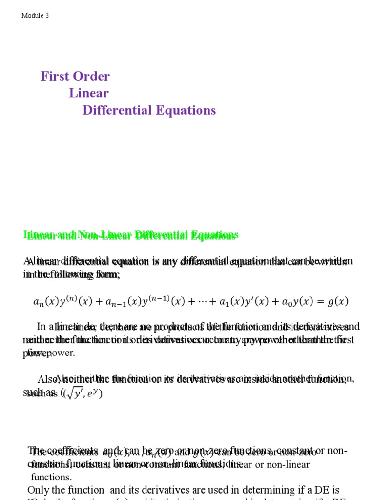 First Order Linear Differential Equations | PDF | Equations ...