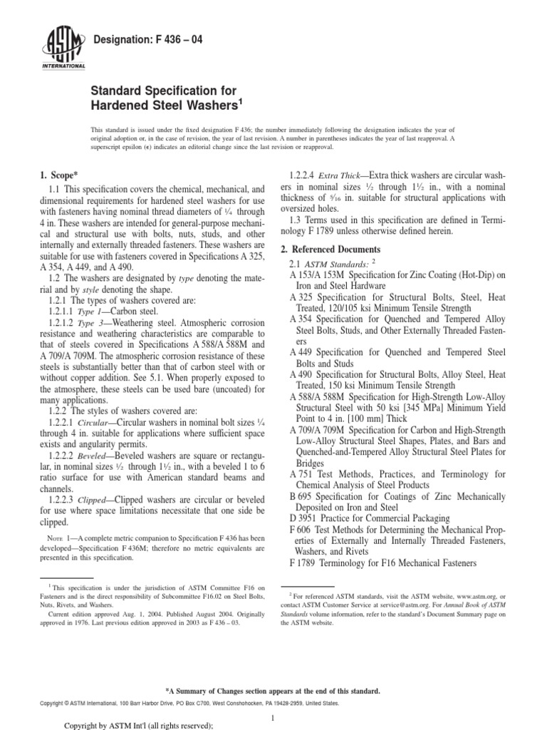 Astm F436.04 PDF | PDF | Screw | Structural Steel