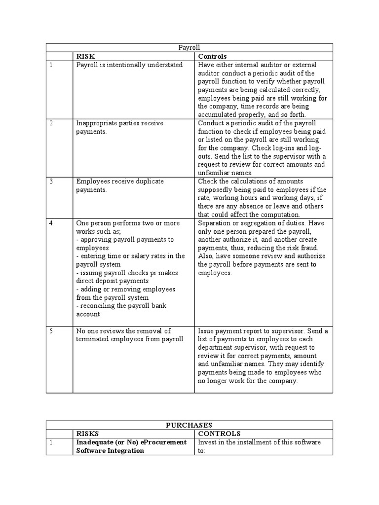 Risks and Controls | PDF | Payroll | Procurement