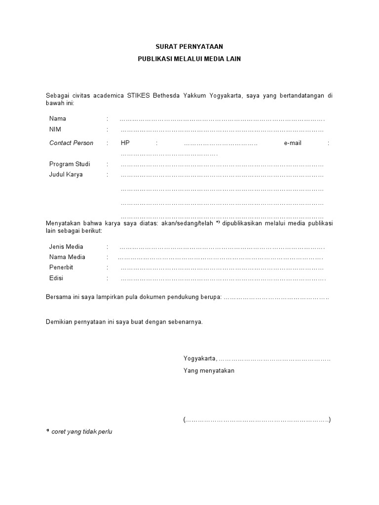 Surat Pernyataan Publikasi Media Lain | PDF