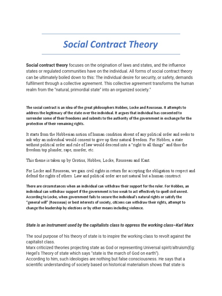 Social Contract Theory and Class Struggle | PDF | Social Contract ...