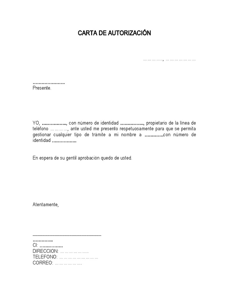 Modelo Carta de Autorizacion A Terceros | PDF