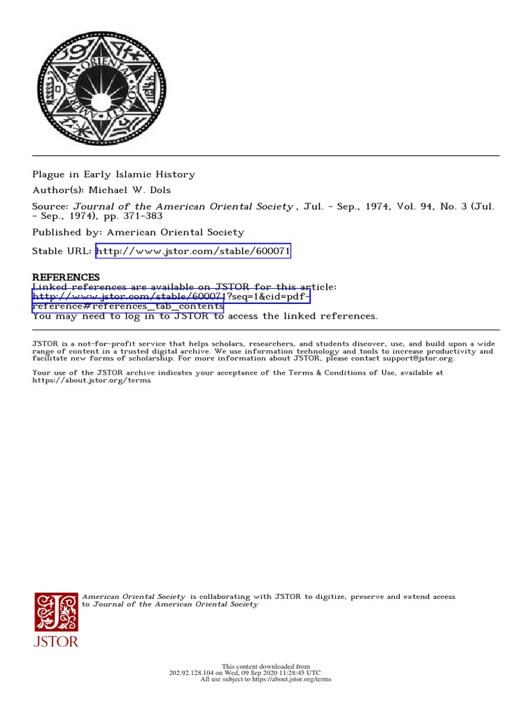 Plague in Early Islamic History - Michael W. Dols | PDF | Umar | Muhammad