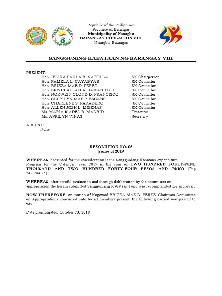 Abyip Resolution Budget | PDF | Local Government | Philippines