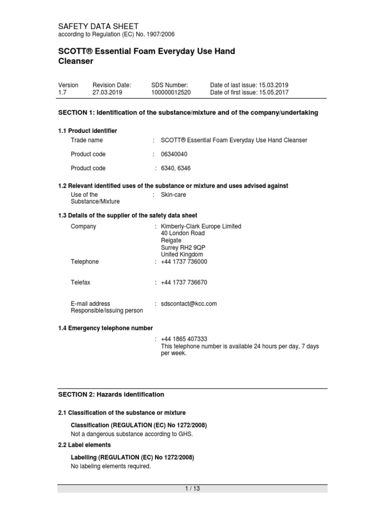 SDS - Scott Hand Soap | PDF | Dangerous Goods | Toxicity