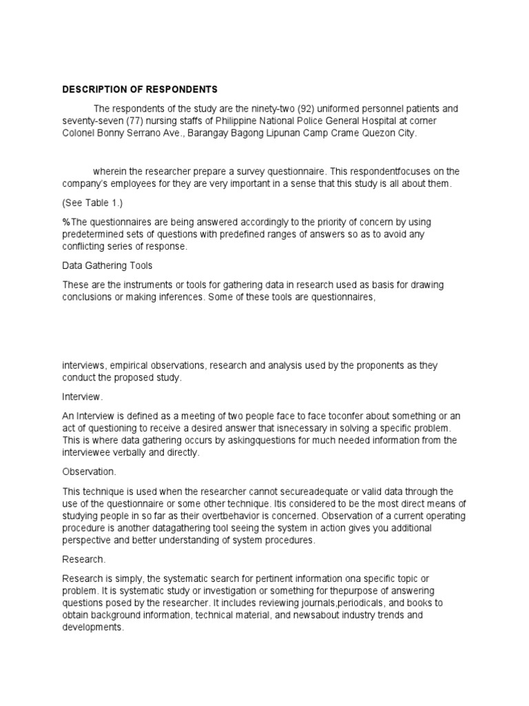 RESPONDENTS AND DATA GATHERING TOOLS SURVEY | PDF | Questionnaire ...
