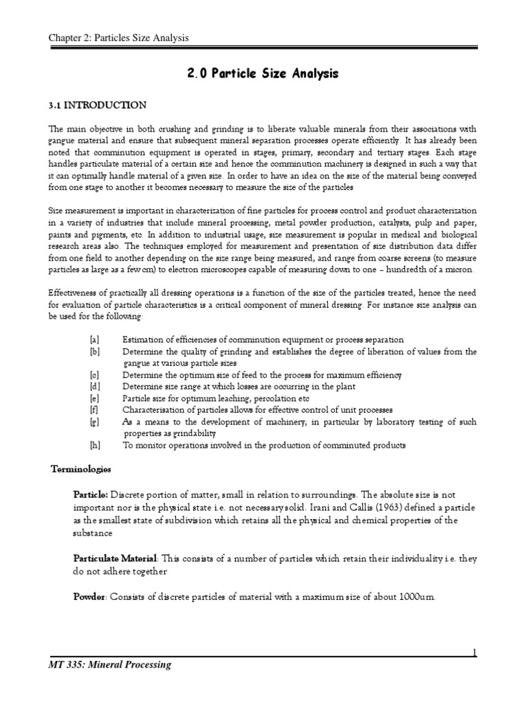 MT 335 1.2 Particle Size Analysis-1 | PDF | Sphere | Particulates