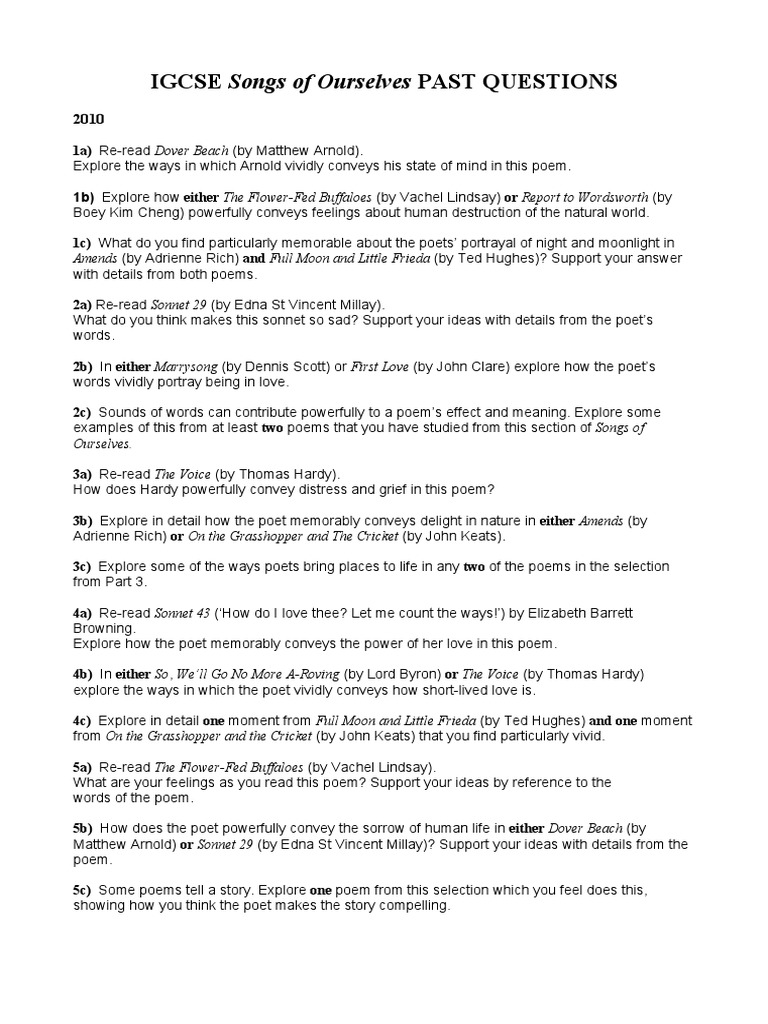IGCSE Poetry Exam Questions 2010-2011 | PDF | Sonnets | Poetry