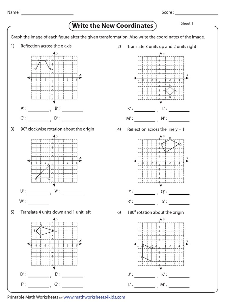 Write The New Coordinates: Sheet 1 | PDF | Cartesian Coordinate System ...