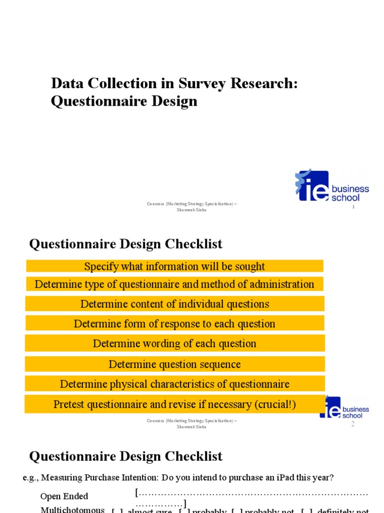 Data Collection in Survey Research: Questionnaire Design: Coursera ...