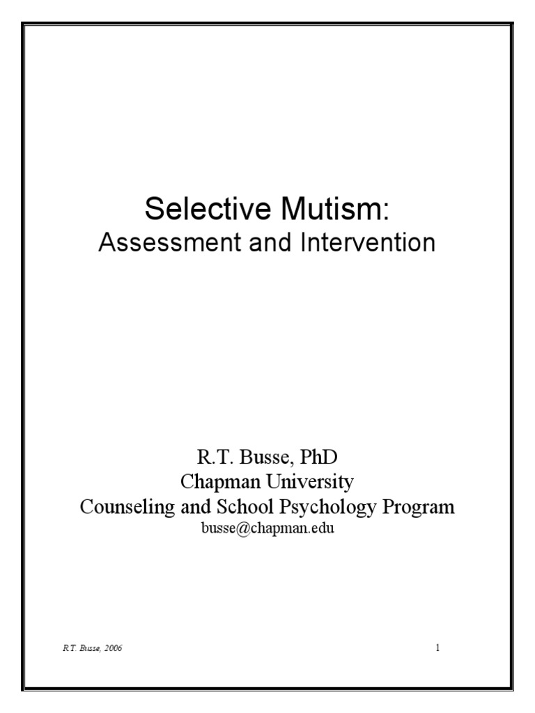 Selective Mutism:: Assessment and Intervention | PDF | Mental Disorder ...