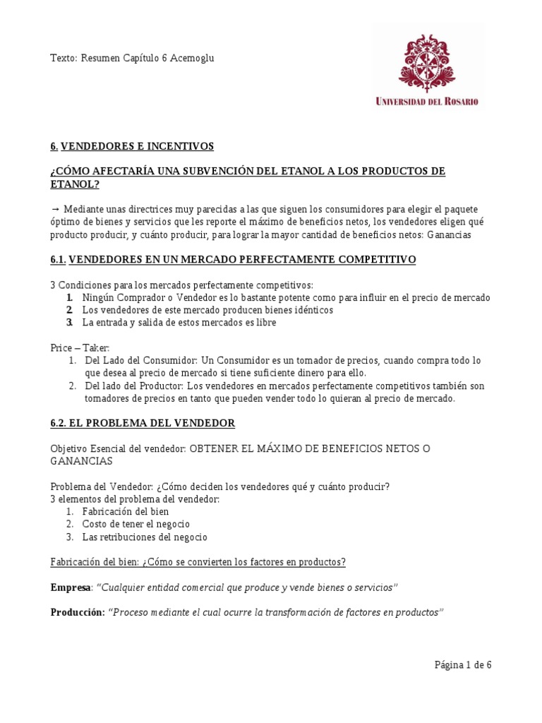 Resumen Lectura Capítulo 6 Acemoglu | PDF | Excedente económico | Costo marginal