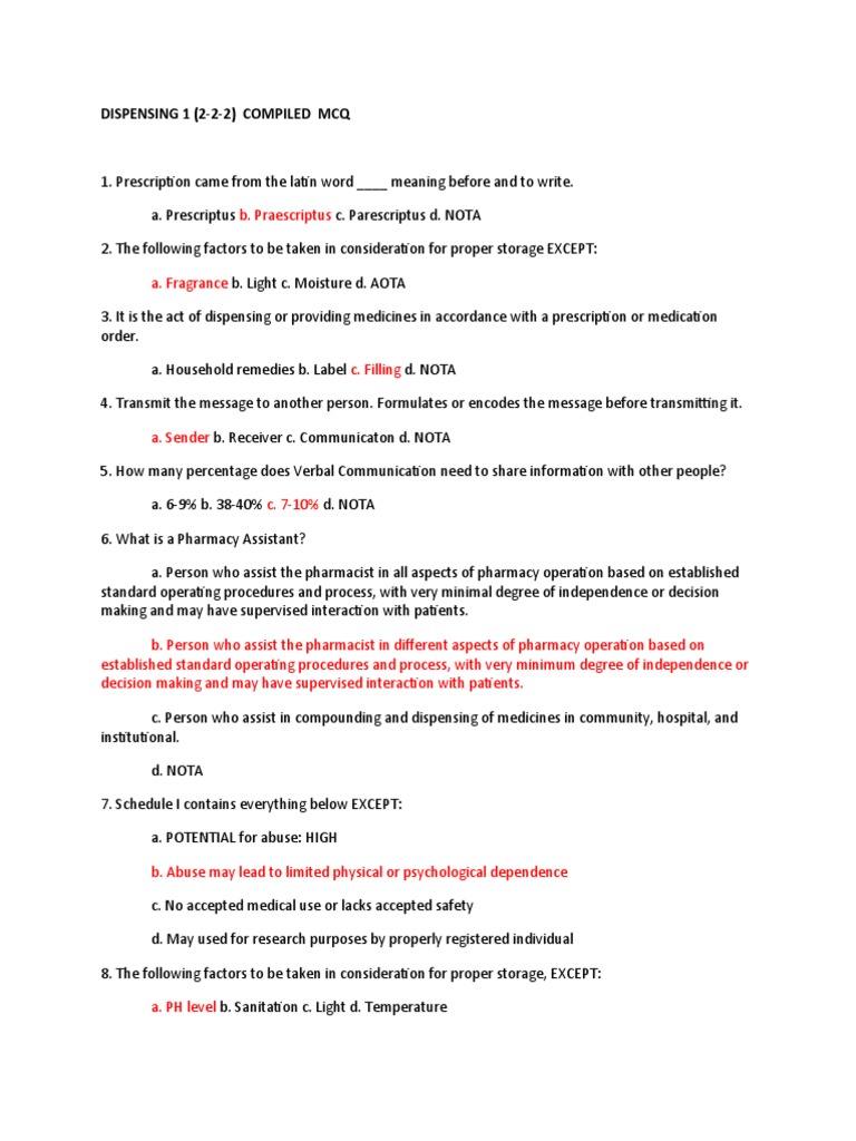 Dispensing 1 MCQ 2B | PDF | Pharmacy | Controlled Substances Act