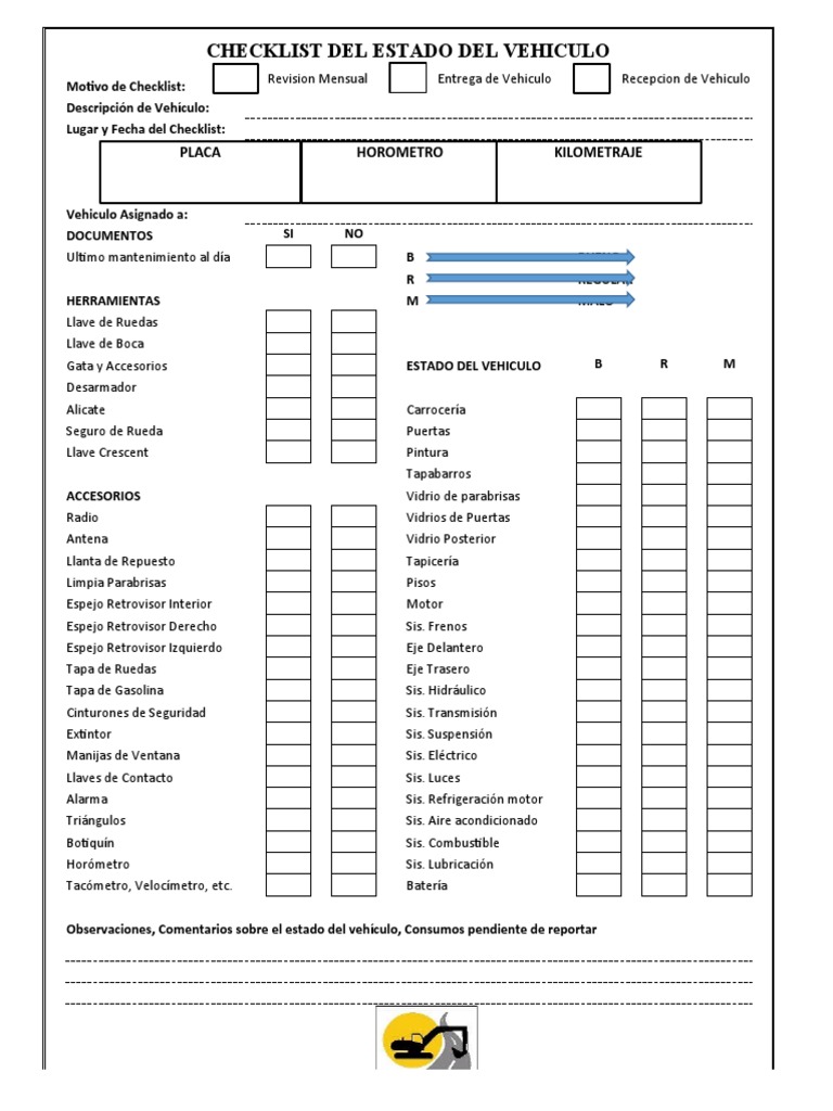 Checklist de revisión vehicular: Inspección mensual de estado y ...