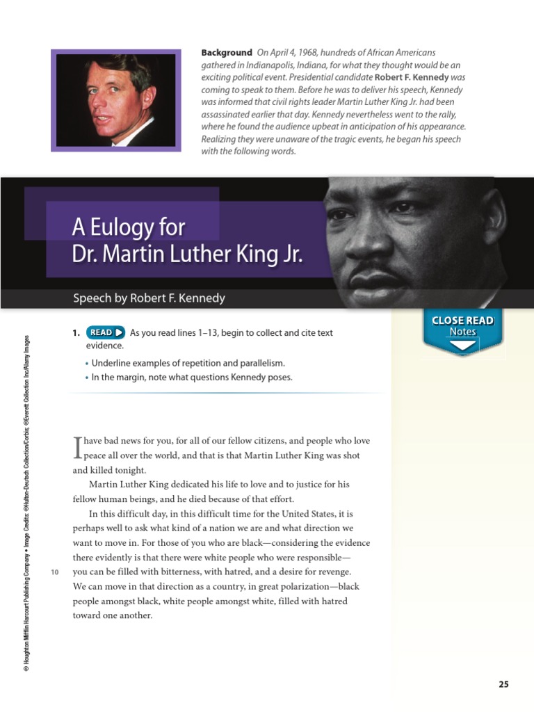 Eulogy For MLK Close Reader-1 | PDF | Martin Luther King Jr. | Robert F ...