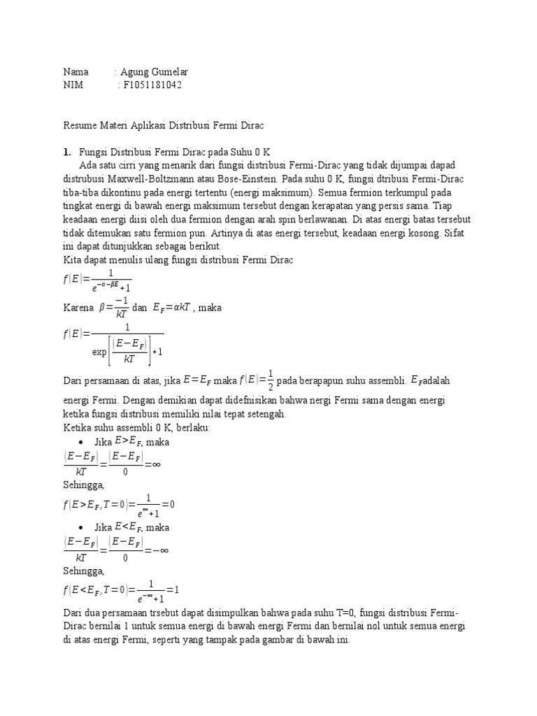 Fungsi Distribusi Fermi-Dirac 0 K | PDF