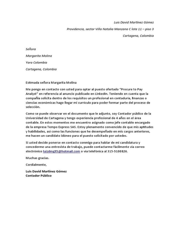Ejemplo De Cover Letter My Cover Letter | PDF