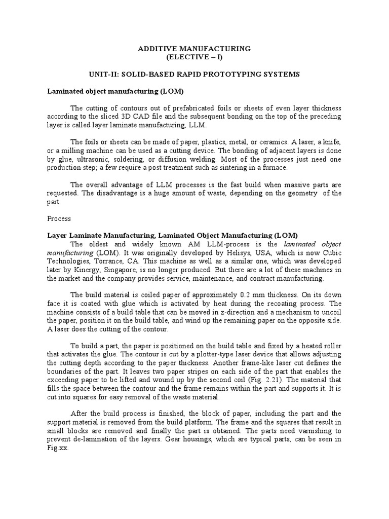 Additive Manufacturing Notes Unit II Solid Based RPS | PDF | Industrial ...