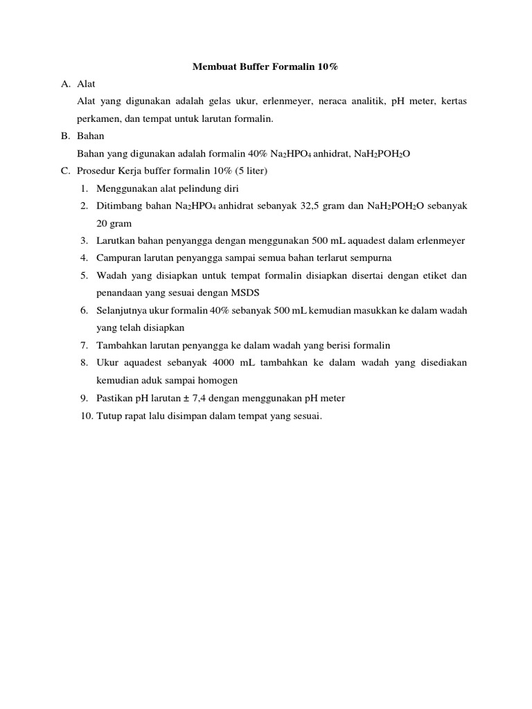 Pembuatan Buffer Formalin 10% | PDF