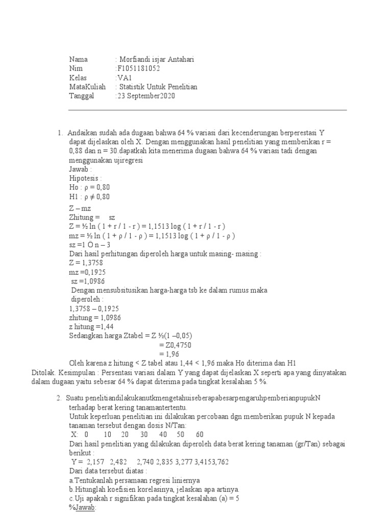 Korelasi dan Regresi pada Data Statistika | PDF