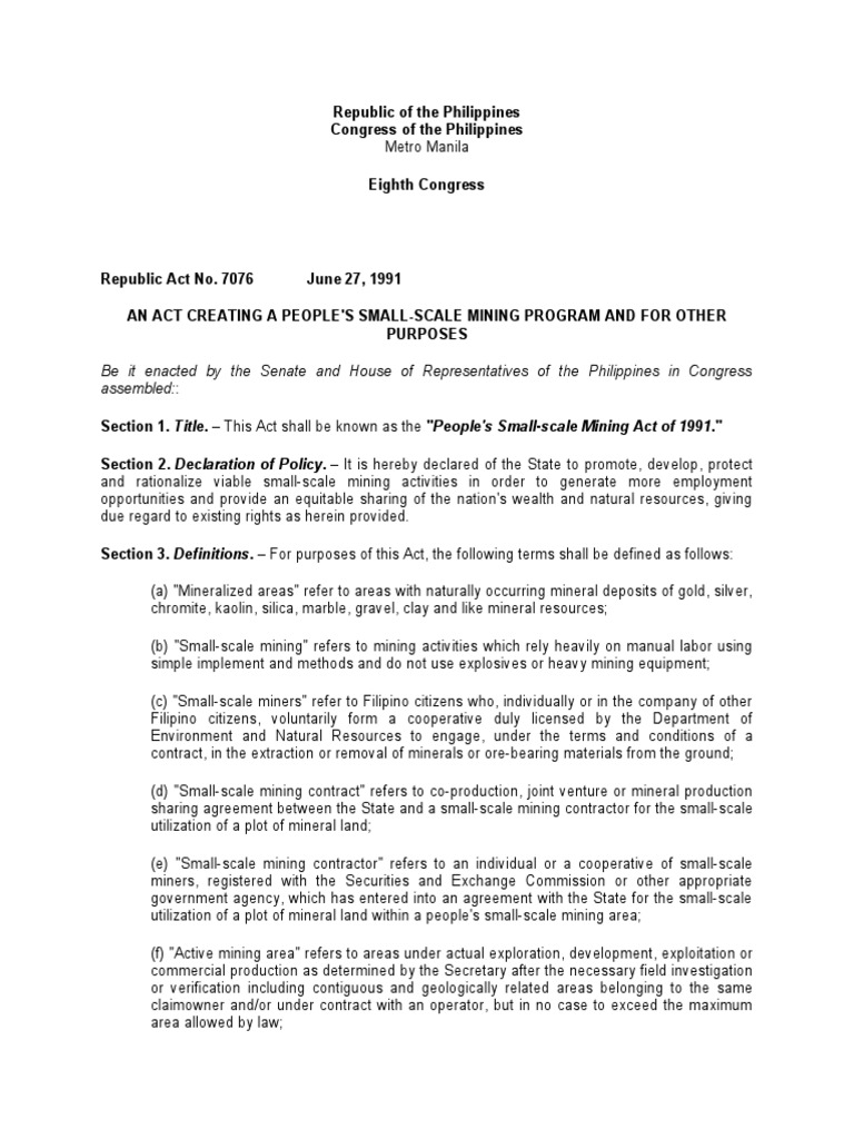 Small Scale Mining Act | PDF | Mining | Royalty Payment