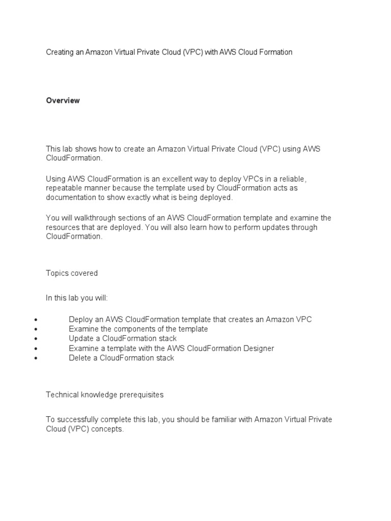Creating An Amazon Virtual Private Cloud (VPC) With AWS Cloud Formation | PDF | Cloud Computing ...