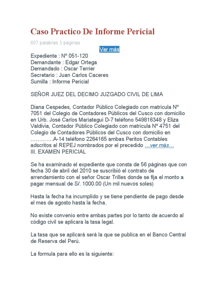Informe Pericial de Arrendamiento Lima | PDF | Testigo | Información