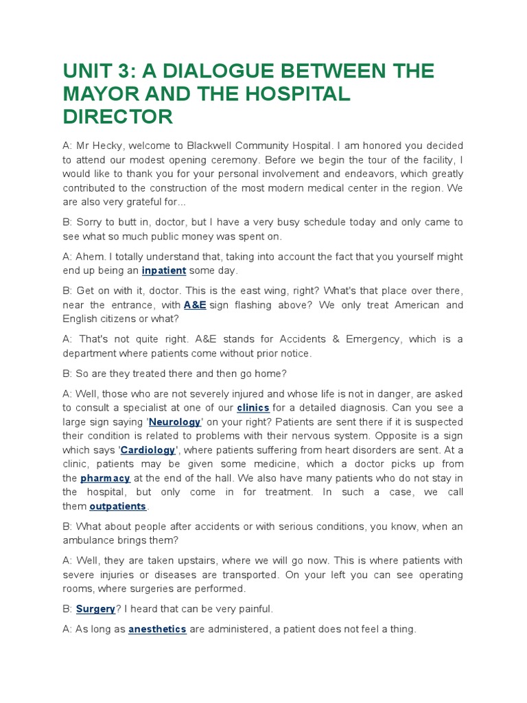 Unit 3: A Dialogue Between The Mayor and The Hospital Director | PDF ...