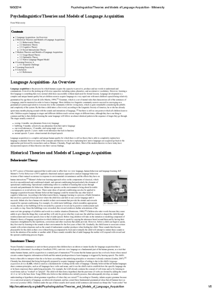 Language Acquisition Theories PDF | PDF | Language Acquisition ...