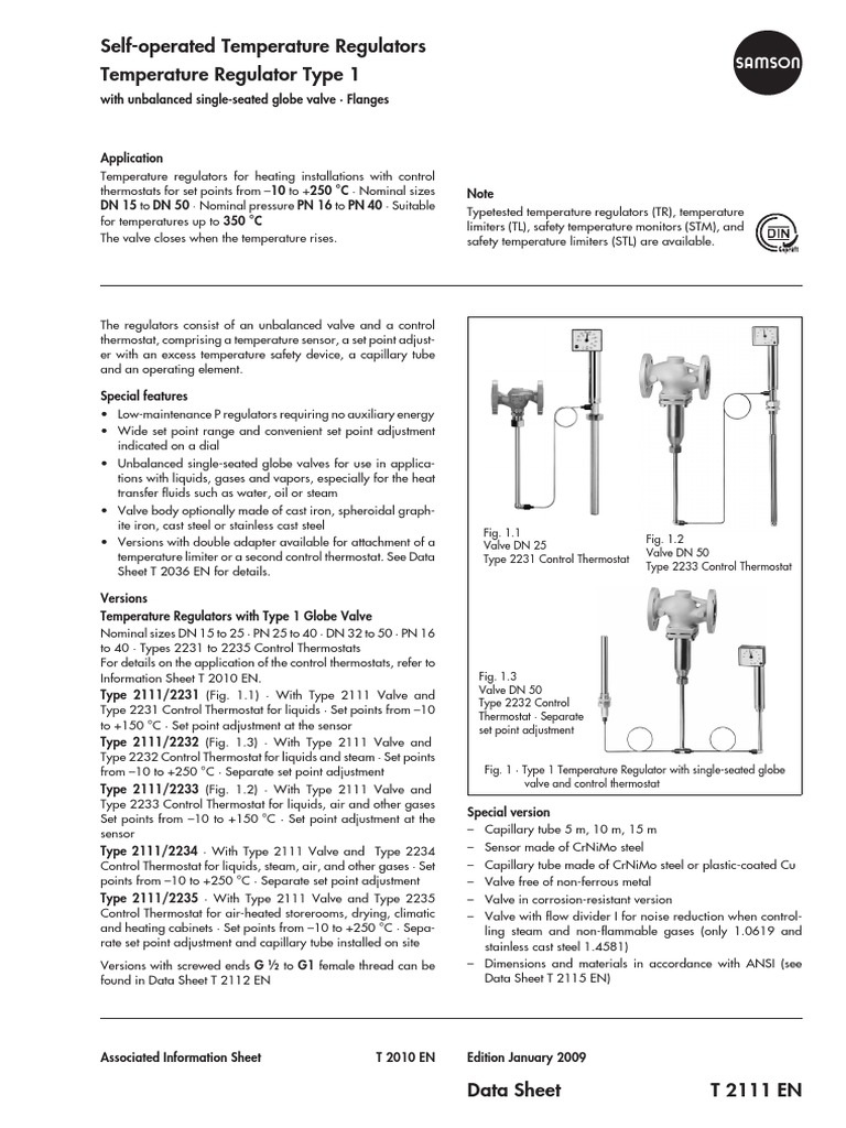 Self-Operated Temperature Regulators Temperature Regulator Type 1 | PDF ...