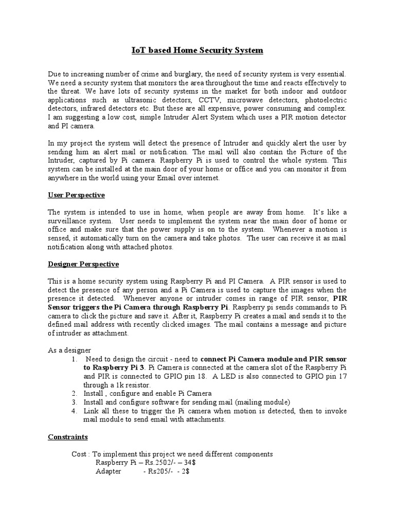 IoT Based Home Security System | PDF | Security Alarm | Electronics